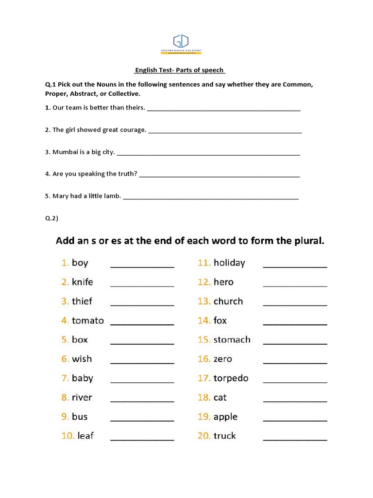 English Test- Grade 4 | PDF