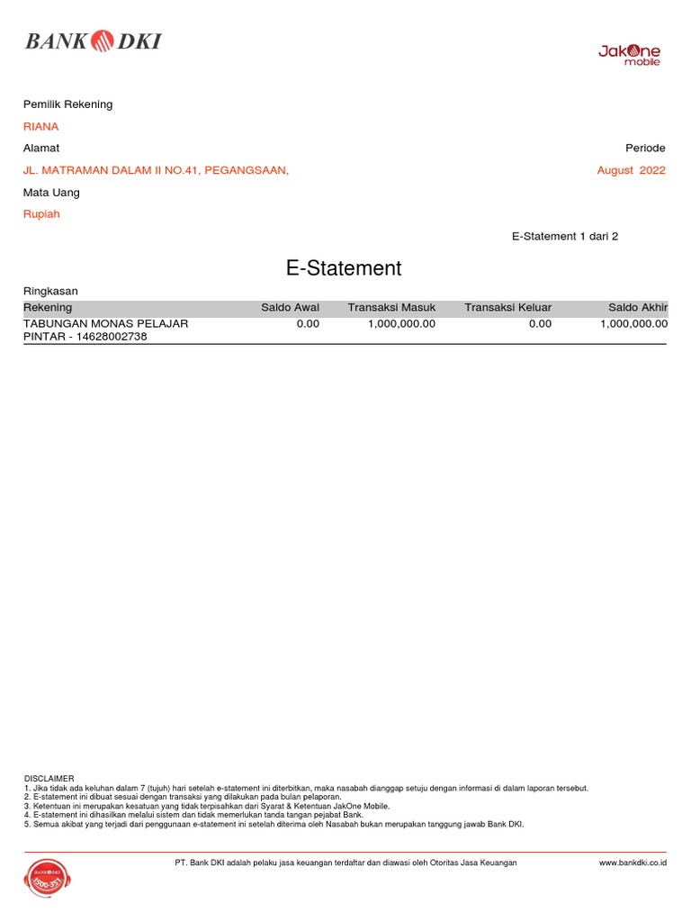 Estatement Agustus 2022 Jakom | PDF