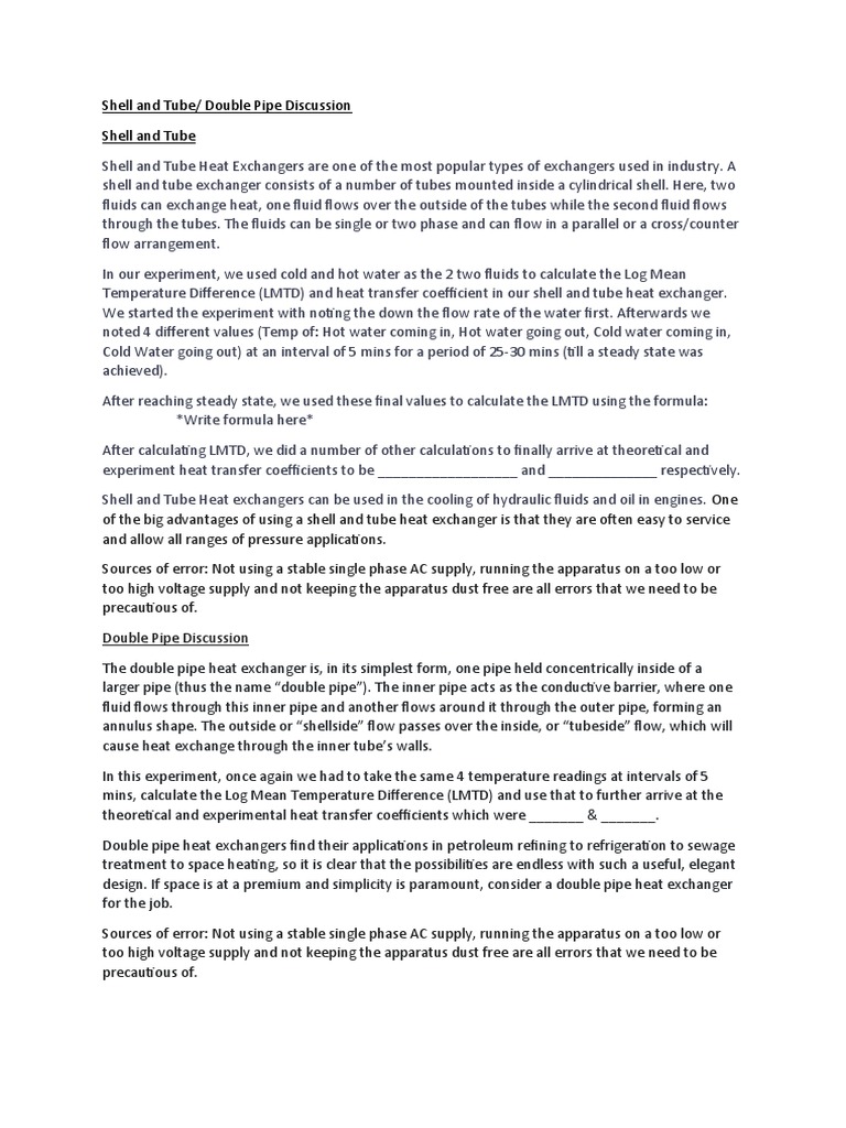 Shell and Tube + Double Pipe | PDF | Heat Exchanger | Heat Transfer