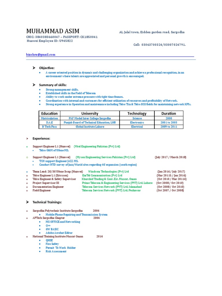Muhammad Asim Resume | Download Free PDF | Telecommunications | Business