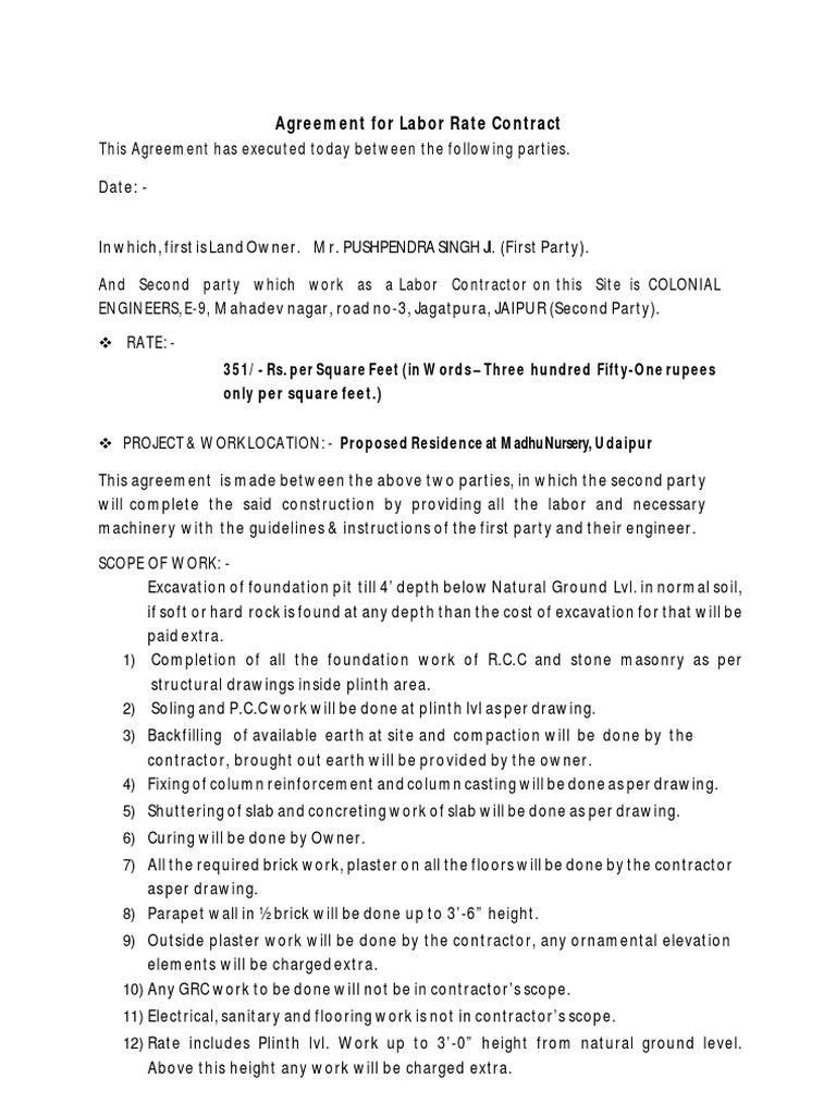 Agreement Labour Rate Contract | PDF | Architectural Design | Architecture