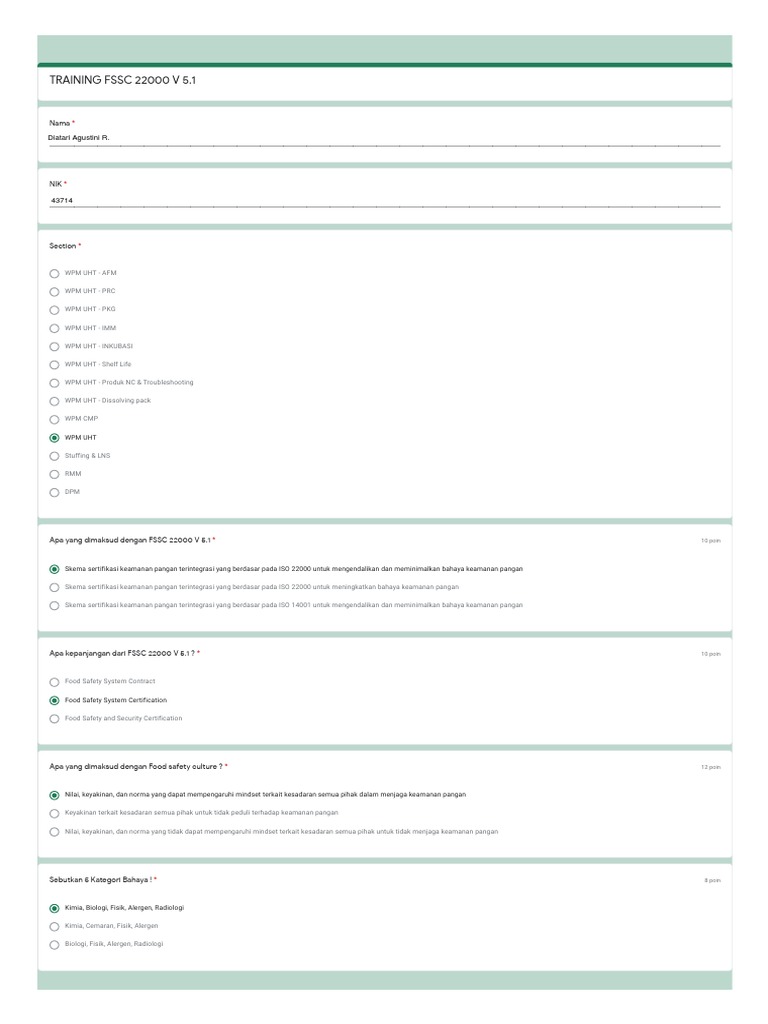 Post Test Training FSSC 2200 V 5.1 29.12.2021 | PDF