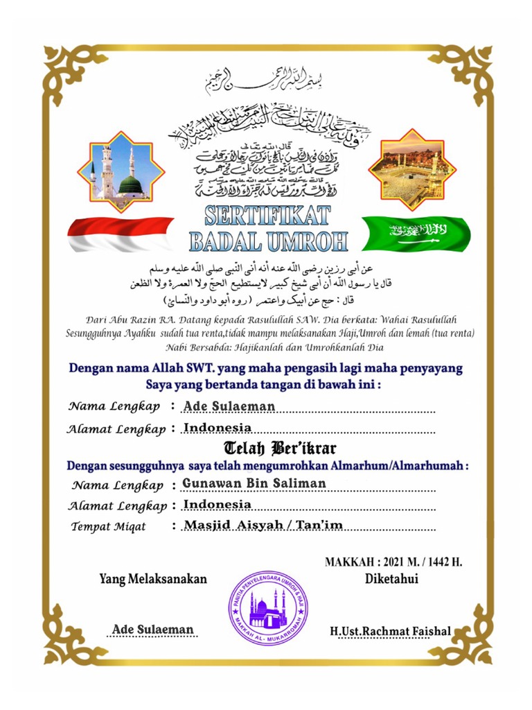 Contoh Sertifikat Badal | PDF