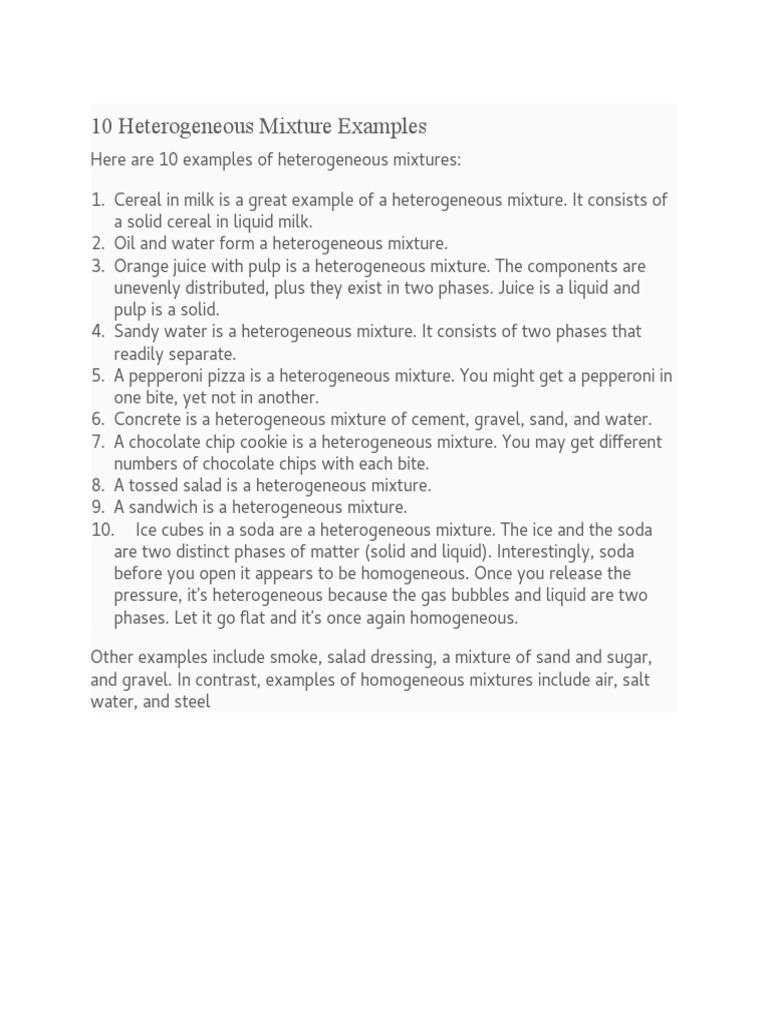 10 Heterogeneous Mixture Examples | PDF