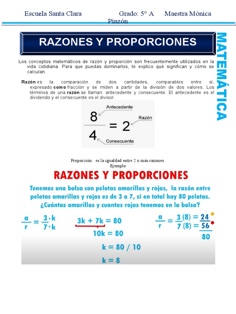 Ejercicios de Razones y Proporciones | PDF | División (Matemáticas ...
