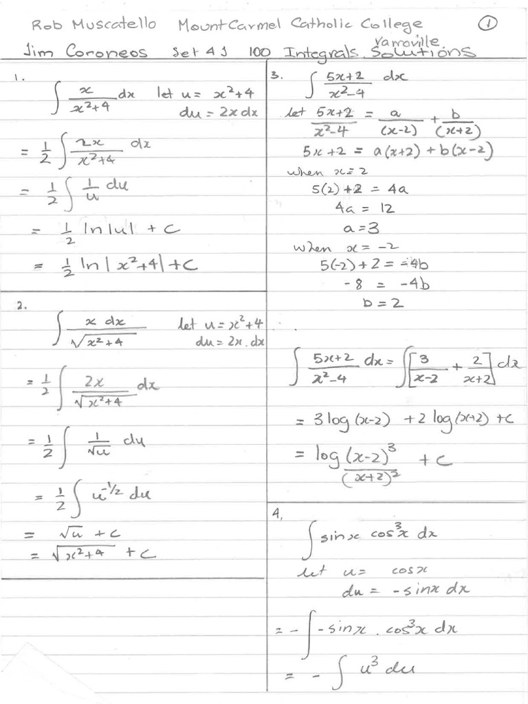 Jim Coroneos 100 Integrals Solutions | PDF