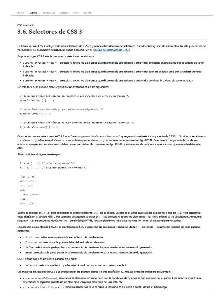 Selectores de CSS 3 (CSS Avanzado) | PDF | HTML | Programación de computadoras