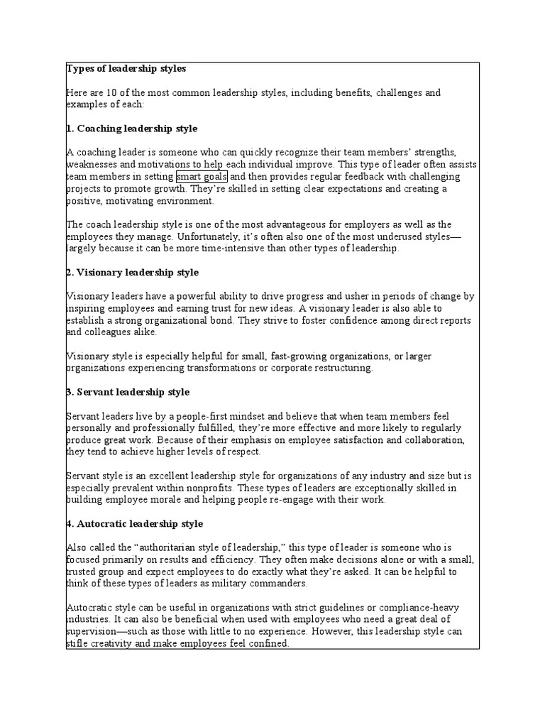 Overview of Leadership Styles | PDF | Leadership | Transformational ...
