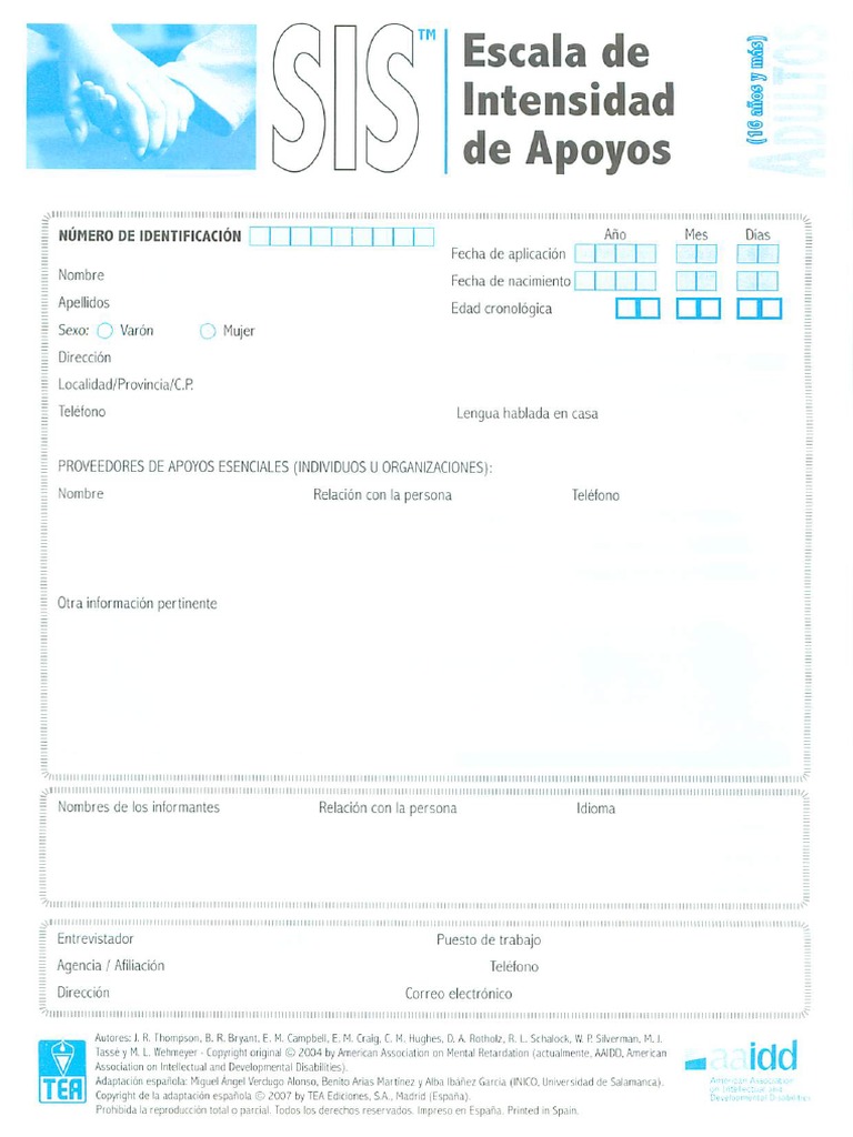 SIS-Escala de Intensidad de Apoyos-Adultos - Registro | PDF
