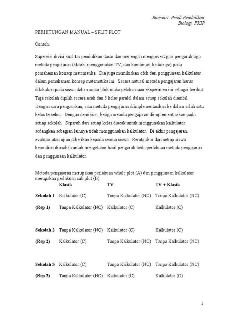 Perhitungan Manual Split Plot Pdf