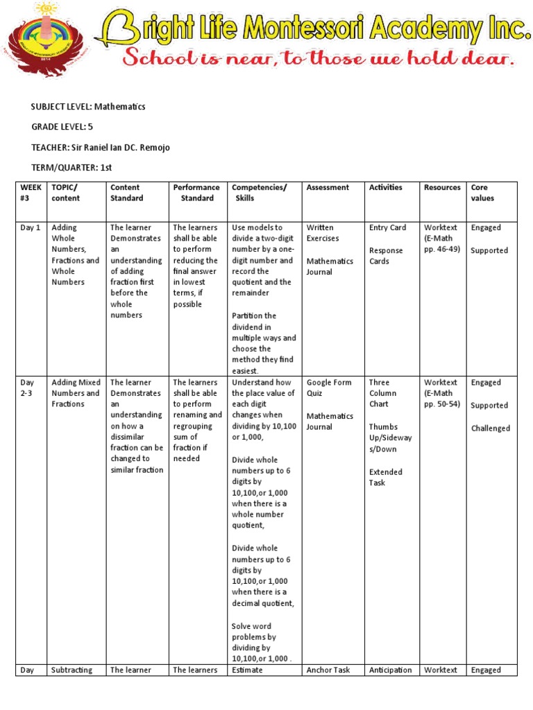Week 3-Lesson-Plan-Math-Grade 5 | PDF | Numbers | Learning