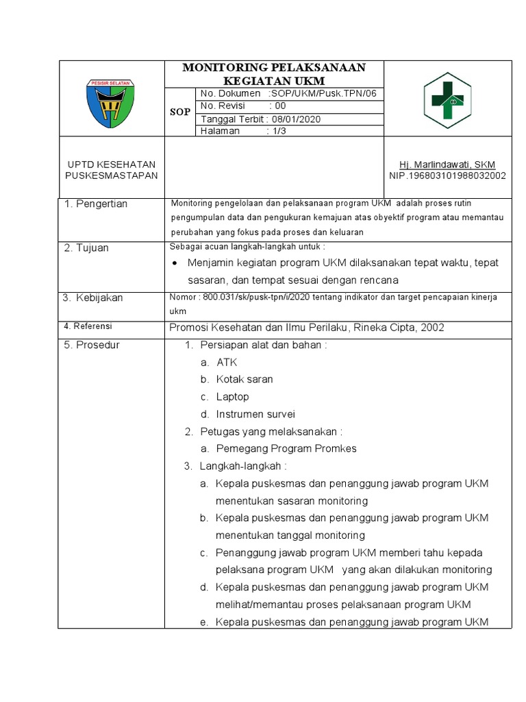 4.2.4 Sop Monitoring Pelaksanaan Kegiatan Ukm | PDF