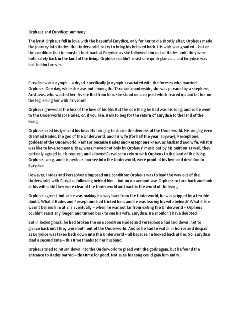 Orpheus Summary | PDF | Hades | Orpheus