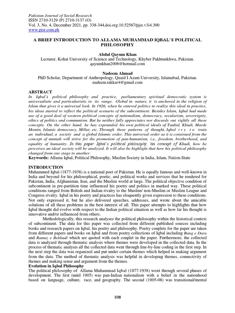 A Brief Introduction To Allama Muhammad Iqbal'S Political Philosophy ...