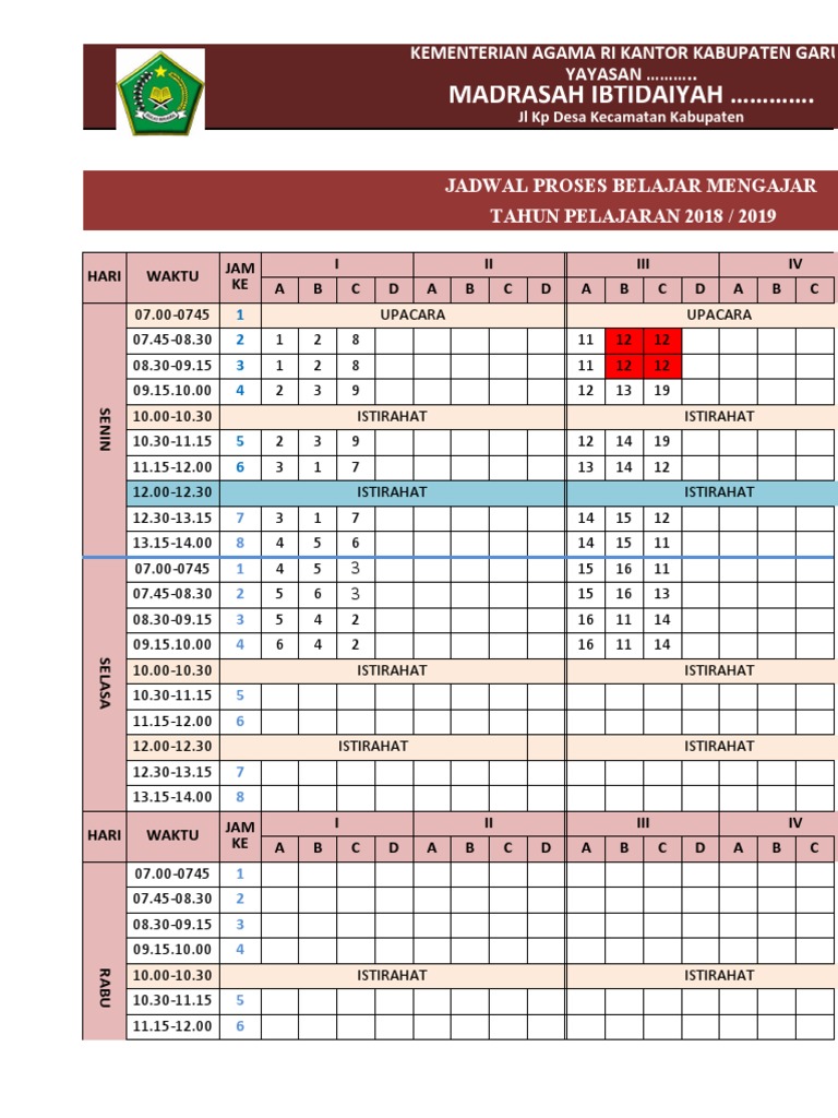JADWAL PELAJARAN DAN JAM MENGAJAR GURU | PDF