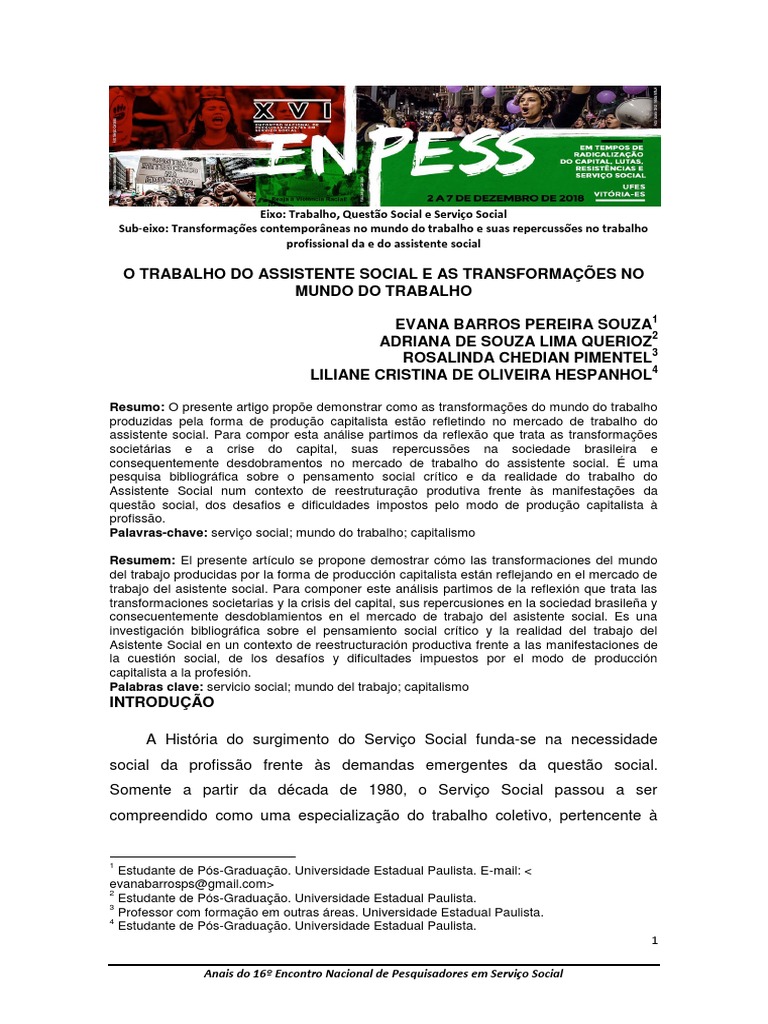 Ekeys, O TRABALHO DO ASSISTENTE SOCIAL E AS TRANSFORMAÇÕES NO MUNDO DO ...