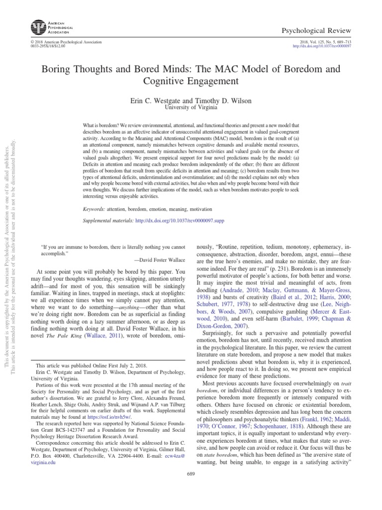 Boring Thoughts and Bored Minds The MAC Model of Boredom and | PDF