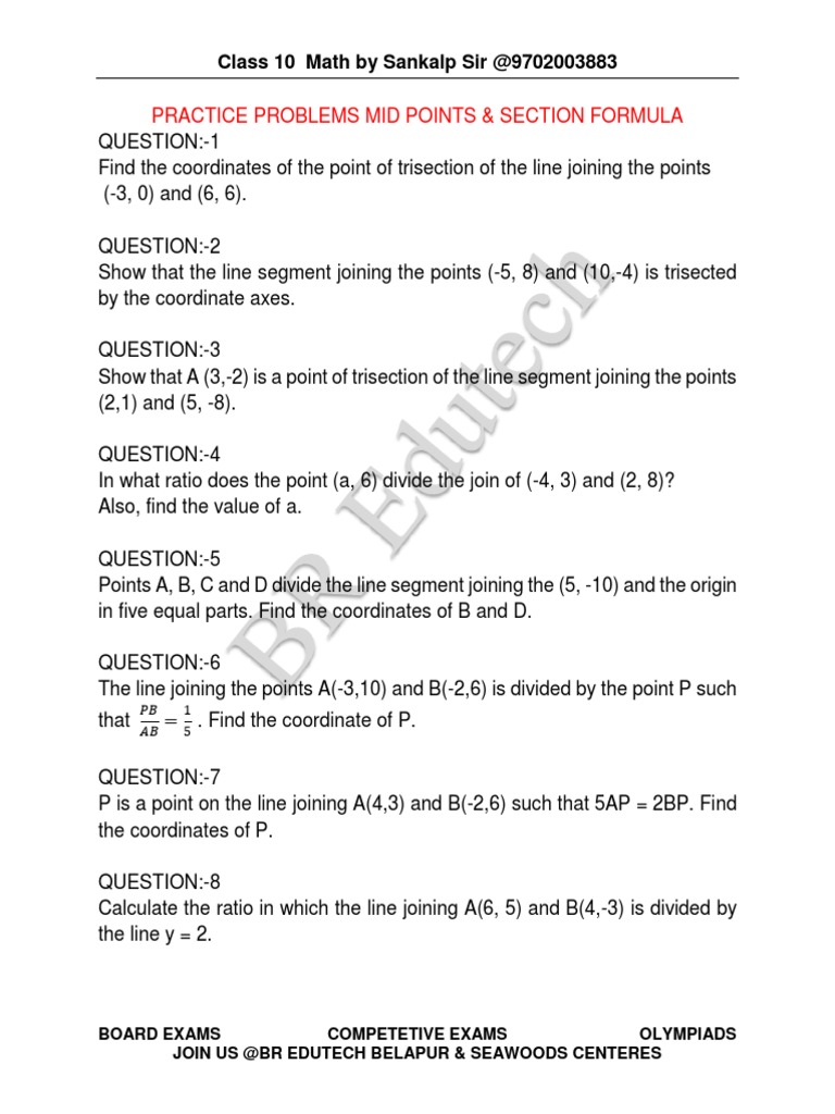 Mid Point & Section Formula | PDF | Cartesian Coordinate System | Geometry