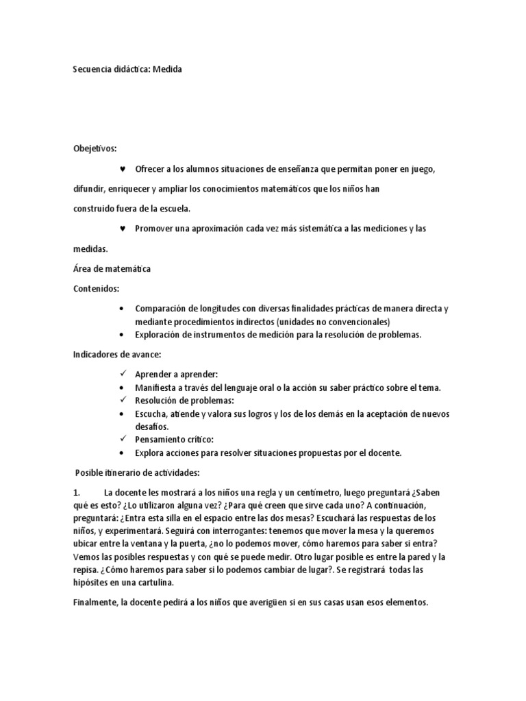 Secuencia Didáctica Medida | PDF