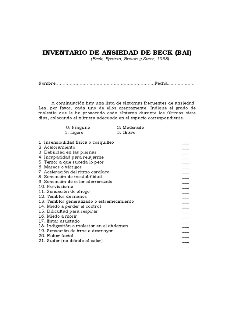 BAI - Inventario de Ansiedad de Beck | PDF