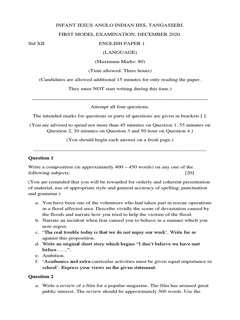 English Paper 1 Model Exam 2020 | PDF | Language Arts & Discipline