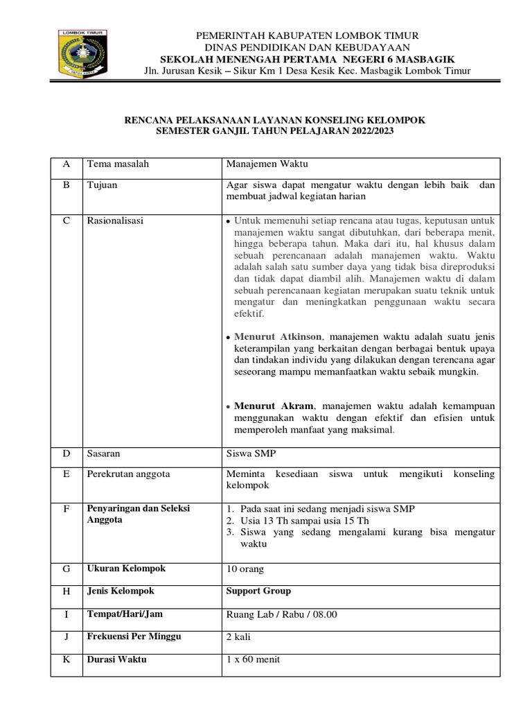 RPL KONSELING KELOMPOK SUMARTINI, S.PD | PDF