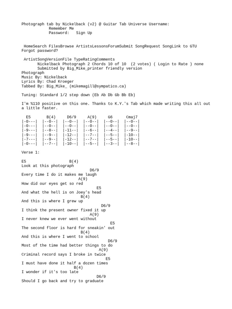 Nickelback Photograph Guitar Tab | PDF