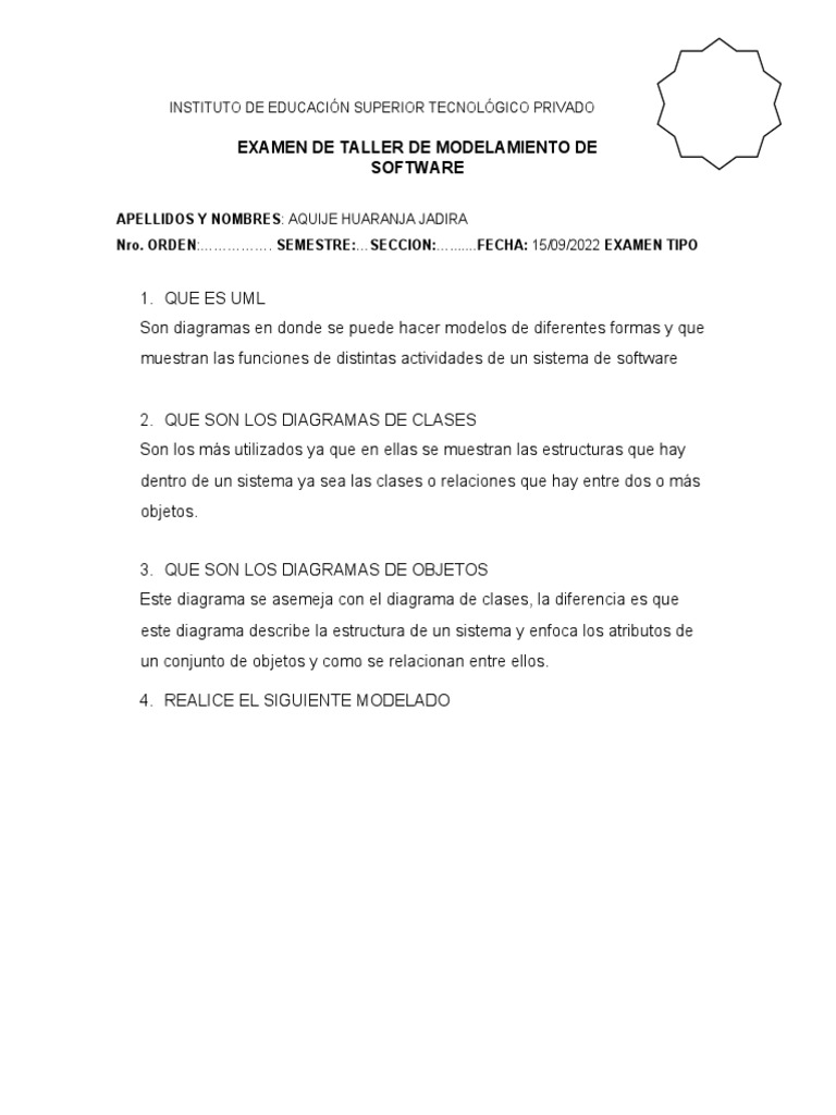 Examen de taller de modelado de software sobre los conceptos básicos de ...