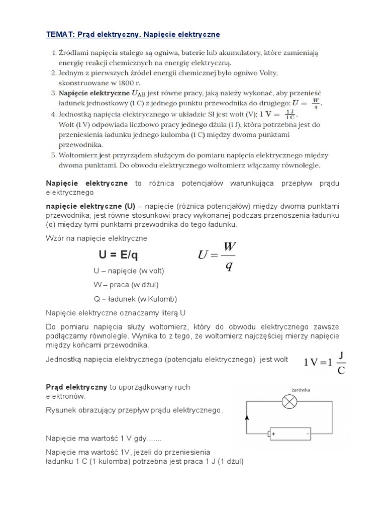 FIZYKA Napięcie I Natężenie | PDF