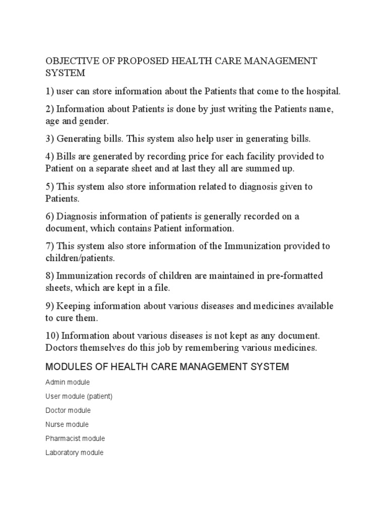 Objective of Proposed Health Care Management System | PDF