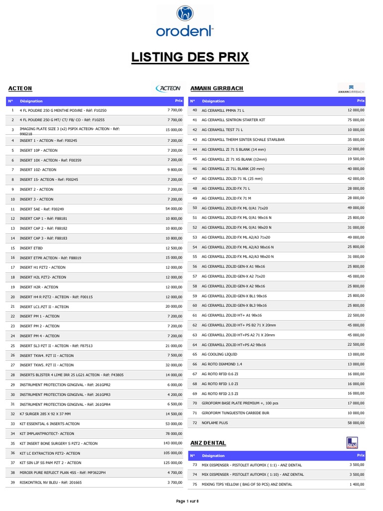 Listing Des Prix - Choubeila | PDF