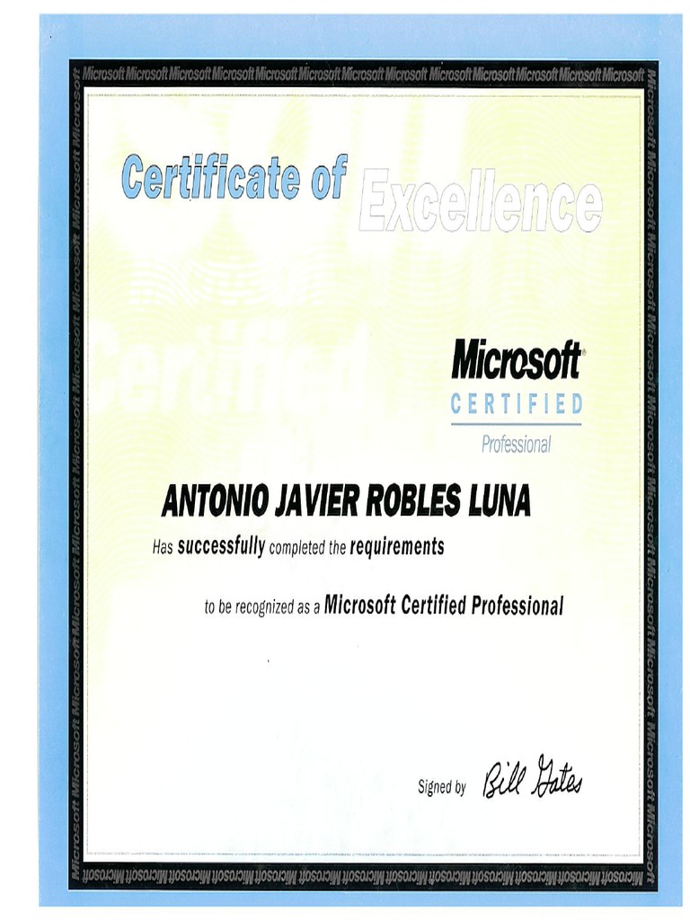 Microsoft - MCP MCID 2642289 - Certificate of Excellence New Logo | PDF