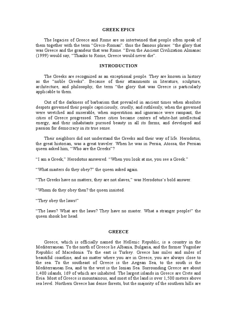 GREEK EPICS Exer. 2 8 | PDF | Greece | Ancient Greek Literature
