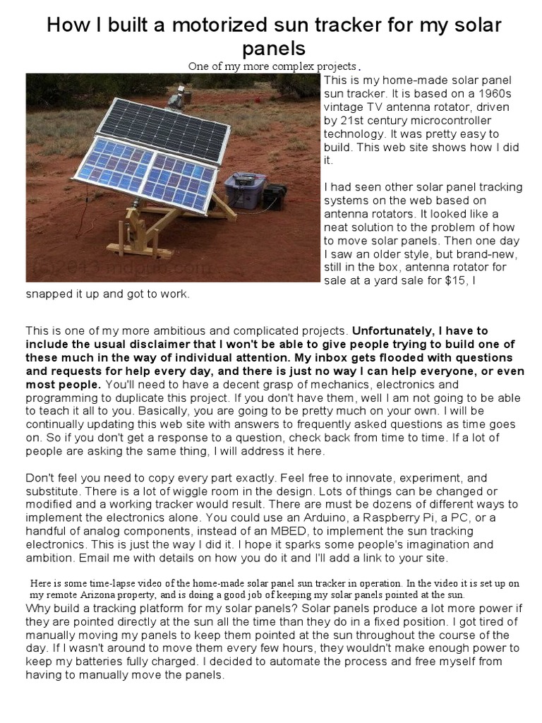 How I Built A Motorized Sun Tracker For My Solar Panels | PDF | Relay ...