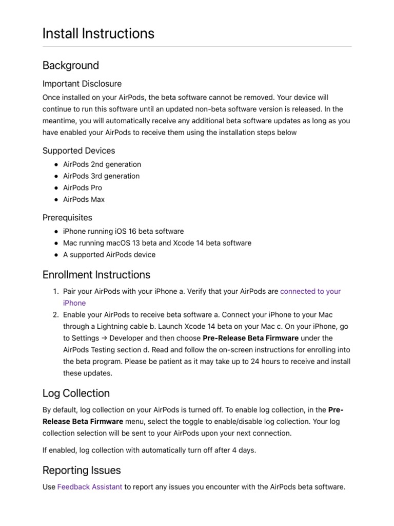 Air Pods Beta Install Instructions | PDF
