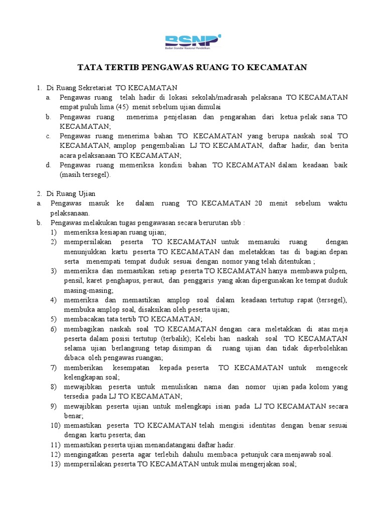 Tata Tertib Pengawas Ruang To Kecamatan | PDF