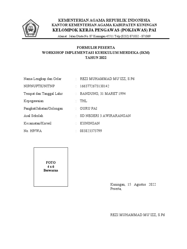 Formulir Workshop IKM 2022 | PDF