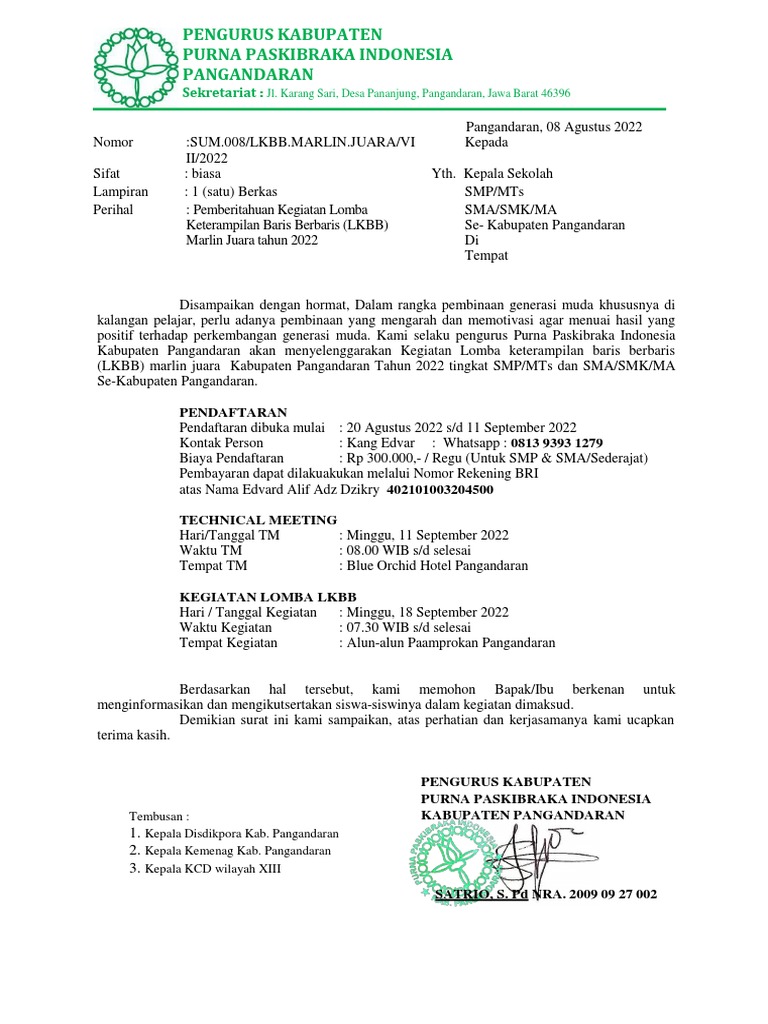 Surat & Juknis Lomba LKBB | PDF