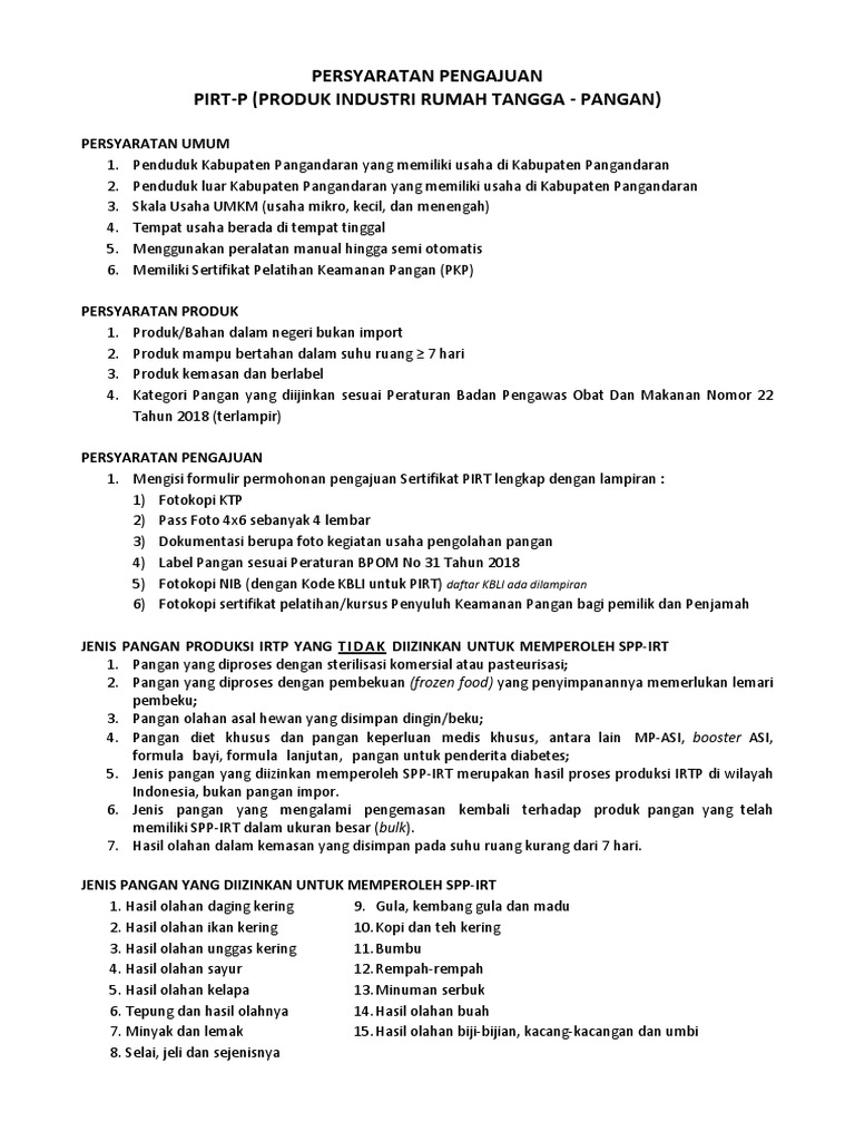 Formulir Ajuan PIRT 2022 | PDF