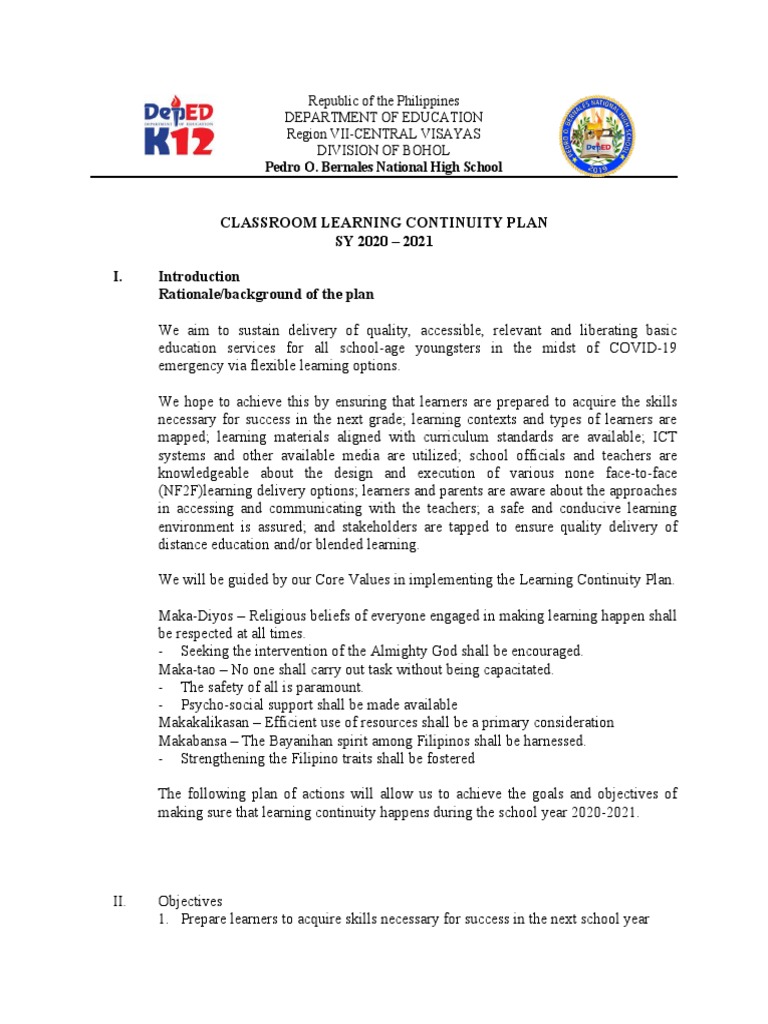 Classroom Learning Continuity Plan | PDF | Educational Technology | Schools