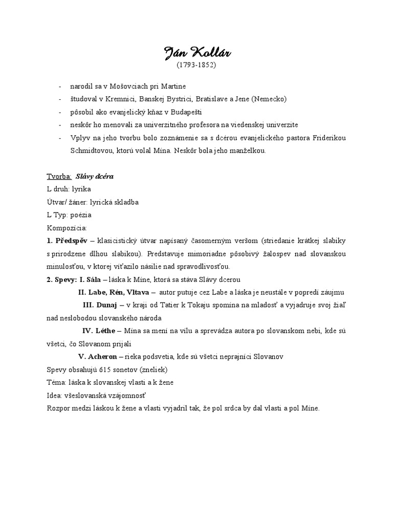 Ján Kollár - Slávy Dcéra | PDF