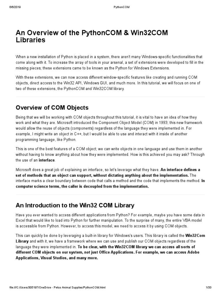 PythonCOM - Introduction | PDF | Method (Computer Programming) | Component Object Model