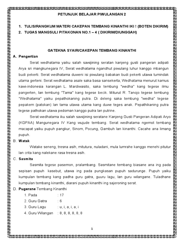 Piwulang Luhur Tembang Kinanthi | PDF