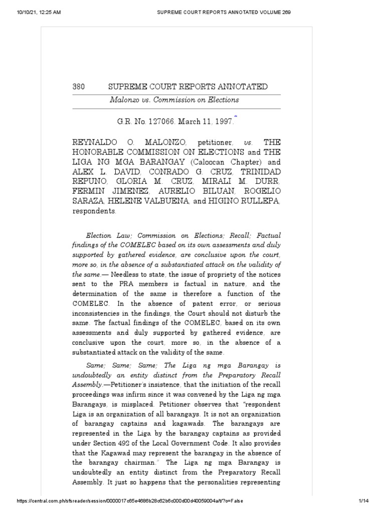 Malonzo vs. Commission On Elections | PDF | Commission On Elections (Philippines) | Supreme ...