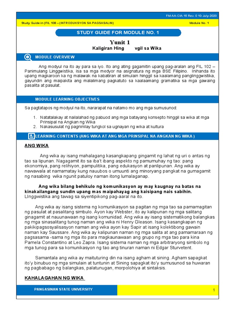 Panimulang Linggwistika MOdule No. 1 | PDF