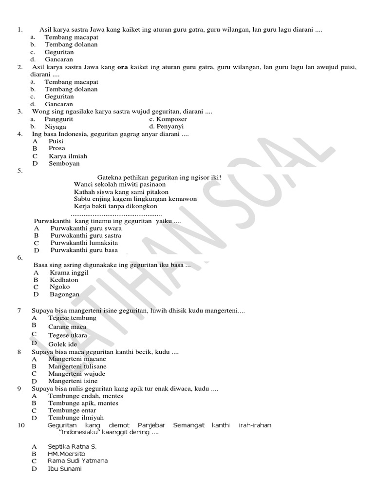 Latihan Soal Bahasa Jawa 7 | PDF