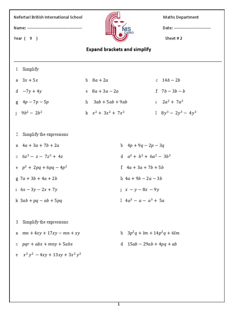 Sheet 2 Expand Brackets and Simplify | PDF Sheet 2 Expand Brackets and Simplify | PDF