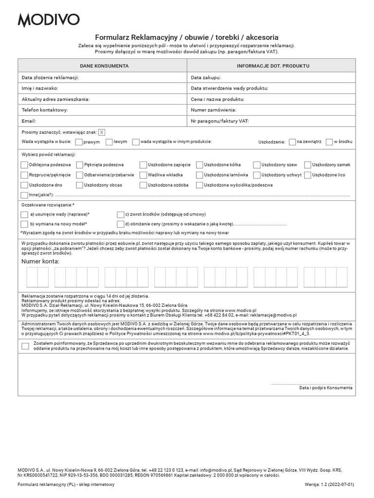 PL2_MOD_20220701_formularz_reklamacyjny_obuwie_torebki_akcesoria | PDF