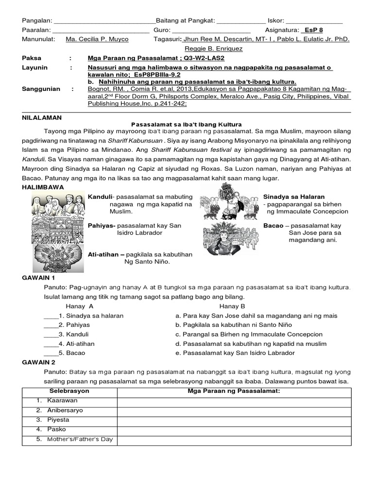 EsP8 QUARTER 3 WEEK 2 LAS 2 | PDF