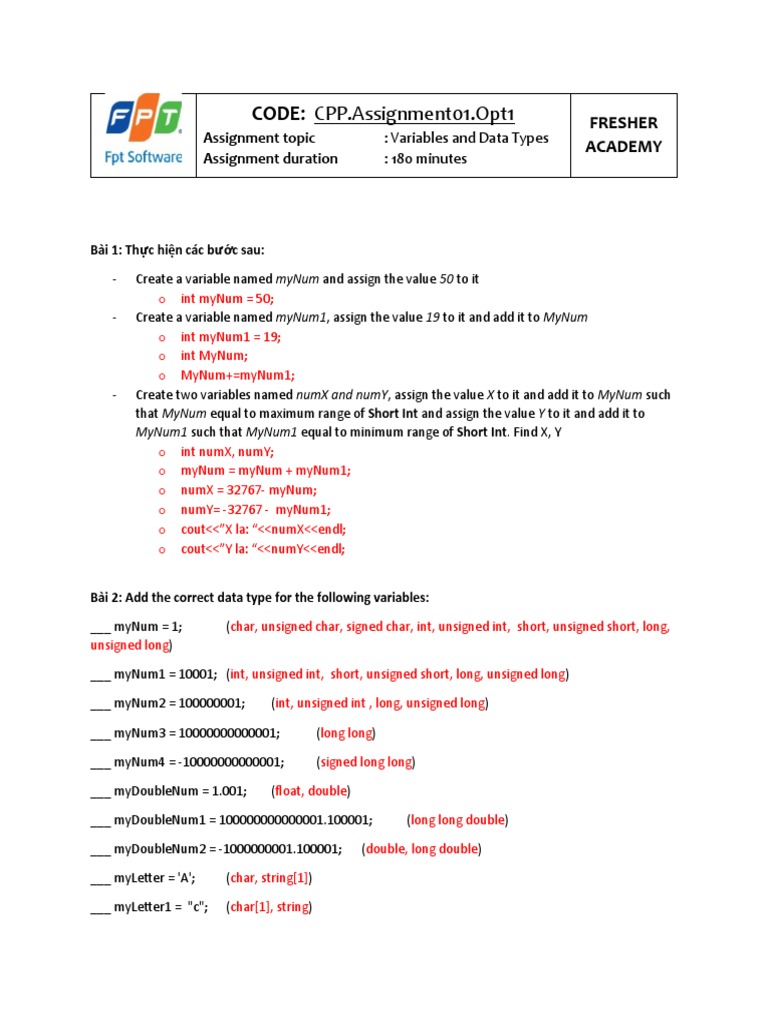 Assignment 1 - Op1 - Variables and Fundamental Data Types | PDF Assignment 1 - Op1 - Variables and Fundamental Data Types | PDF
